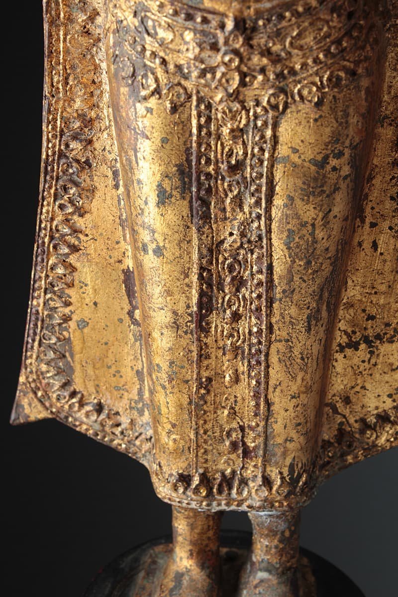 EK636 時代 タイ仏教 銅造 鍍金 タイ仏 高46.1cm 重2.4kg 銅鍍金宝冠仏立像 金銅釈尊 仏陀 佛陀 釋迦牟尼佛像(仏像 ...