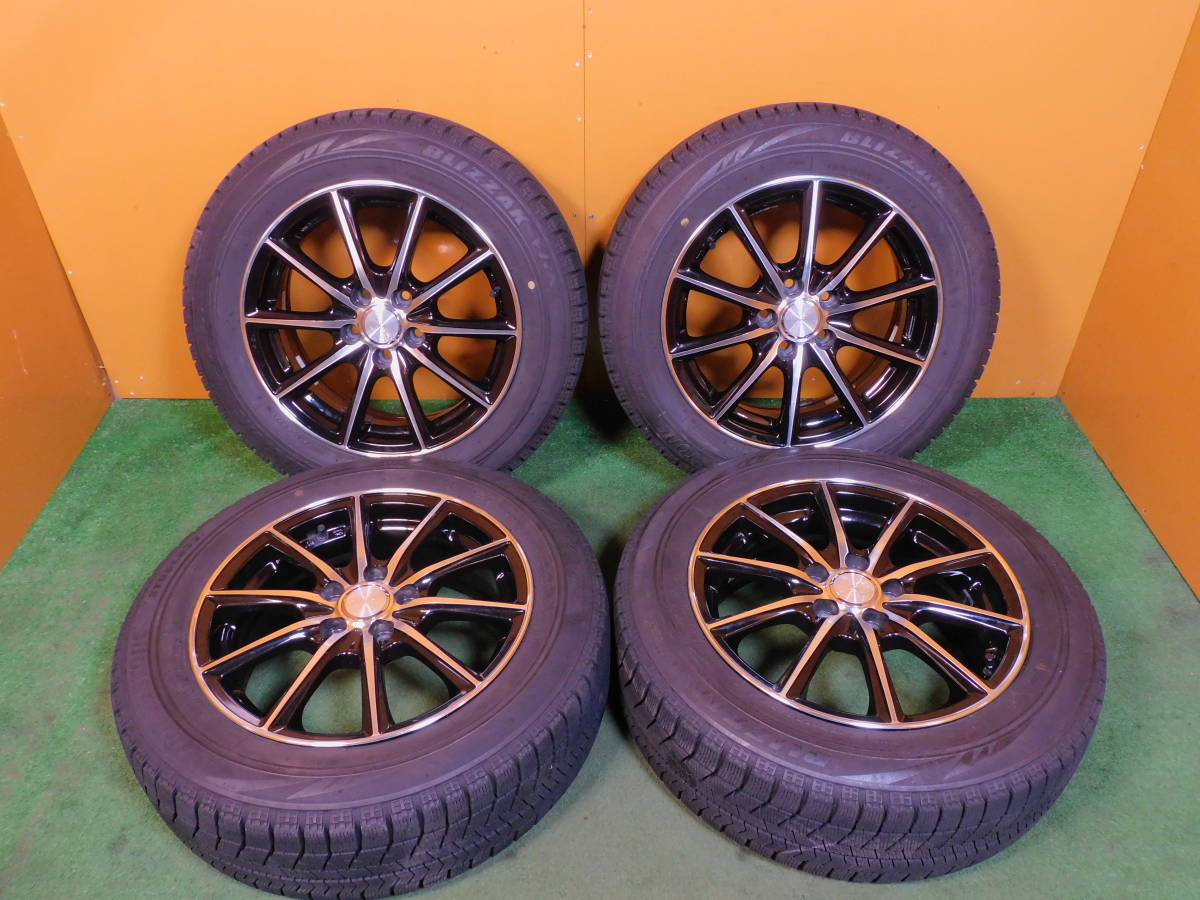 185/60R16 BRIDGESTONE BLIZZAK VRX 製造年2018 4本 アルミホイール 15×6J 5×100 バリ溝 ...