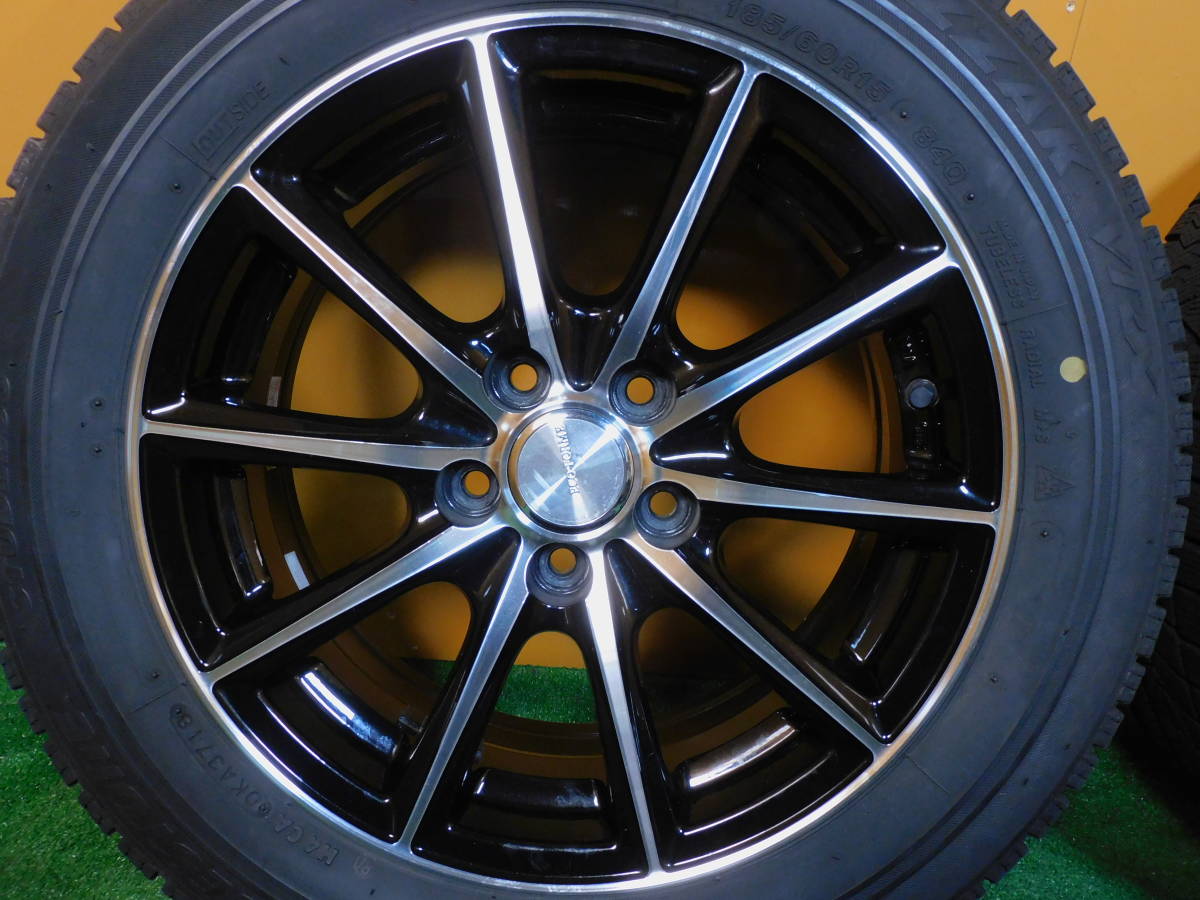 185/60R16 BRIDGESTONE BLIZZAK VRX 製造年2018 4本 アルミホイール 15×6J 5×100 バリ溝 ...