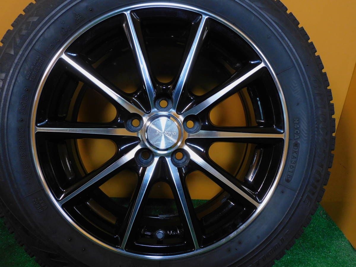 185/60R16 BRIDGESTONE BLIZZAK VRX 製造年2018 4本 アルミホイール 15×6J 5×100 バリ溝 ...