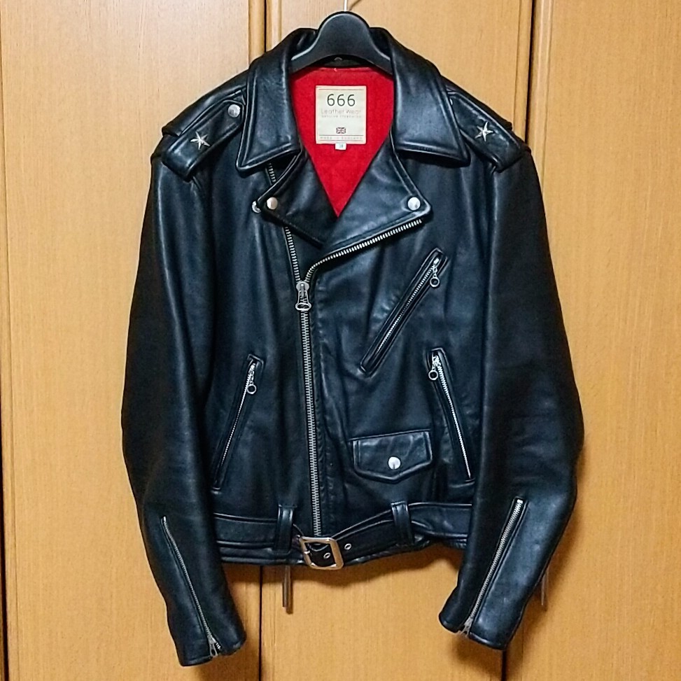 666 Leather Wear ダブルライダースジャケット ブラック 黒 38 牛革 ワンスター トリプルシックス schott lewis ...