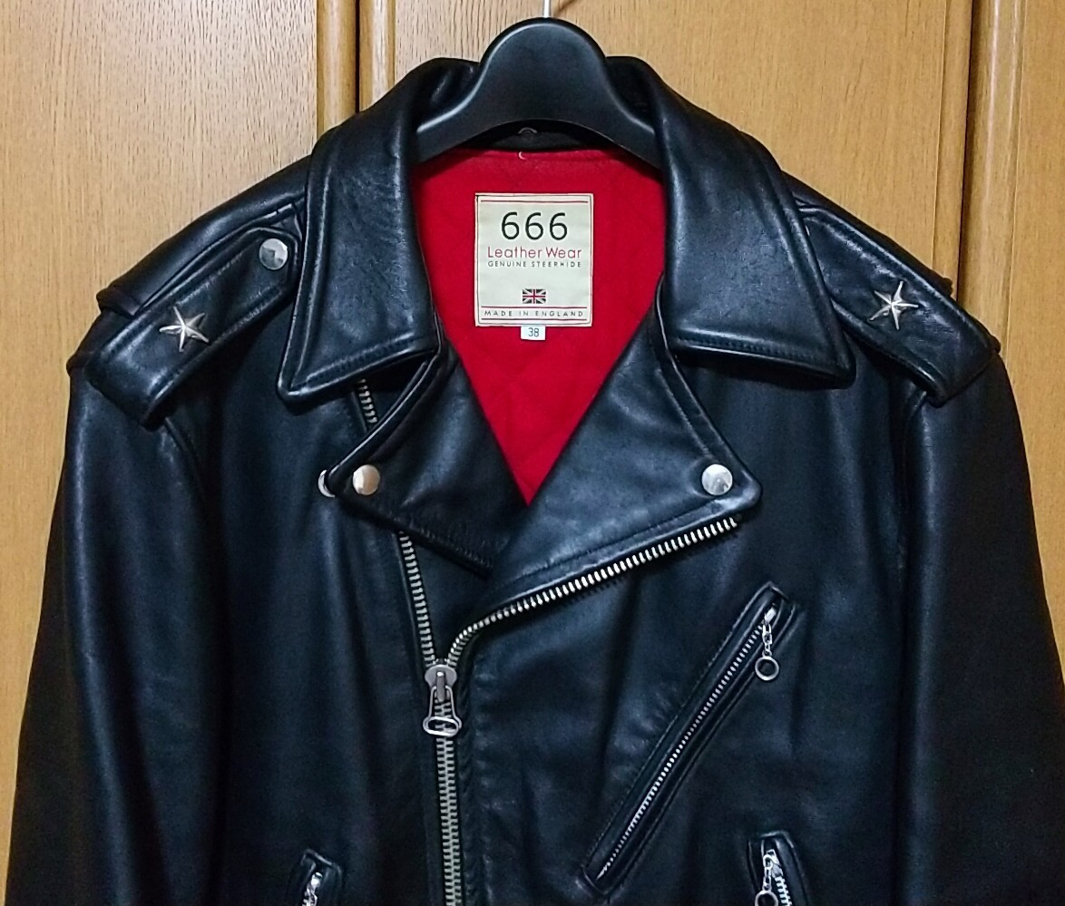 666 Leather Wear ダブルライダースジャケット ブラック 黒 38 牛革 ワンスター トリプルシックス schott lewis ...