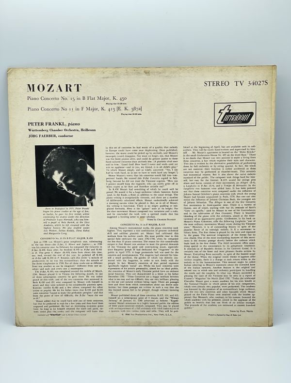 LP UK 英 Turnabout:TV 34027S Mozart Peter Frankl Jrg Faerber Piano Concerto N 15 In B Flat Major ...
