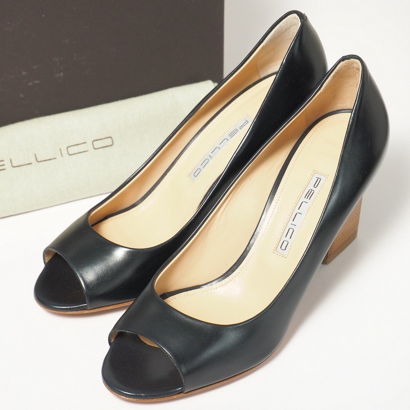 GO1895 PELLICO ペリーコ 6005 レザー オープントゥパンプス 37.5 24 24.5cm相当 ダークネイビー系 イタリア製(24.0cm)｜売買されたオークション情報 ...