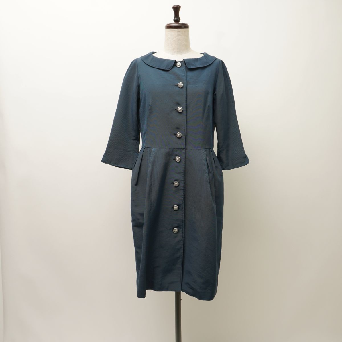 49AV.junko shimada フォーティナインアベニュー フロントボタンデザインセミフレアワンピース 膝丈 レディース 紺 サイズ38 ...
