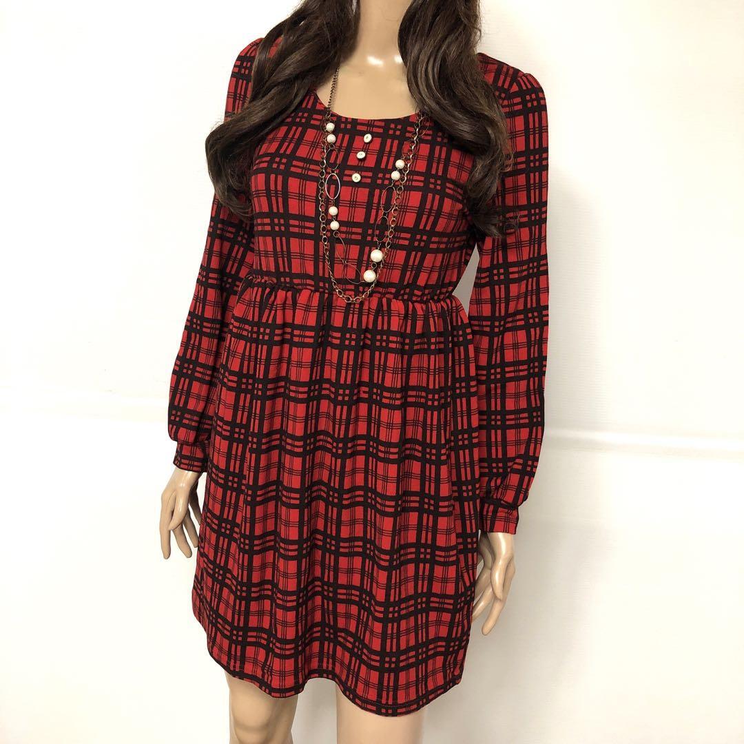 a6802 BRIIGHT チェック柄ニットワンピース バレンタイン アイドル イベントにも canmil(Mサイズ)｜売買されたオークション ...