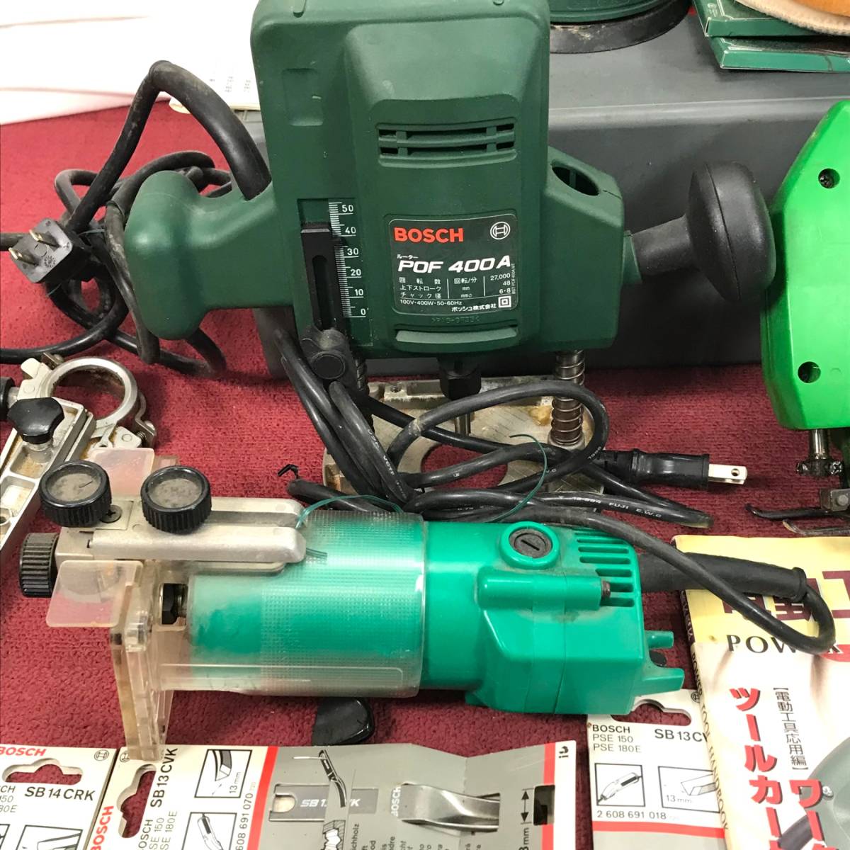 ジャンク品 電動工具 9点セット BOSCH PEX12 AE /POF 400A/PSE 180E /PFZ 550PE/PDA120E Makita M192/9520/M370 ...