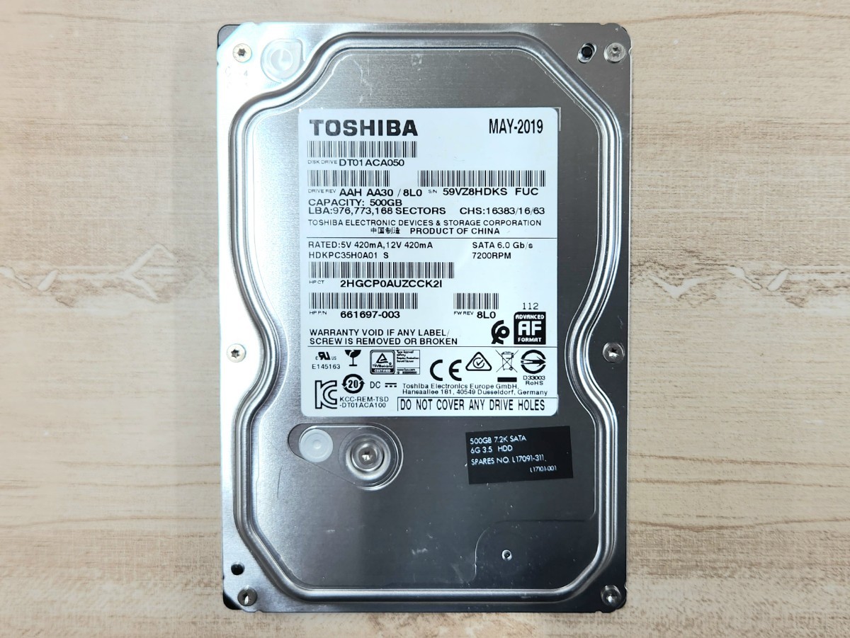 HDD 500GB 3.5インチ 東芝 DT01ACA050 MAY-2019 TOSHIBA 健康状態:正常 HDD 内臓HDD 3.5 ...