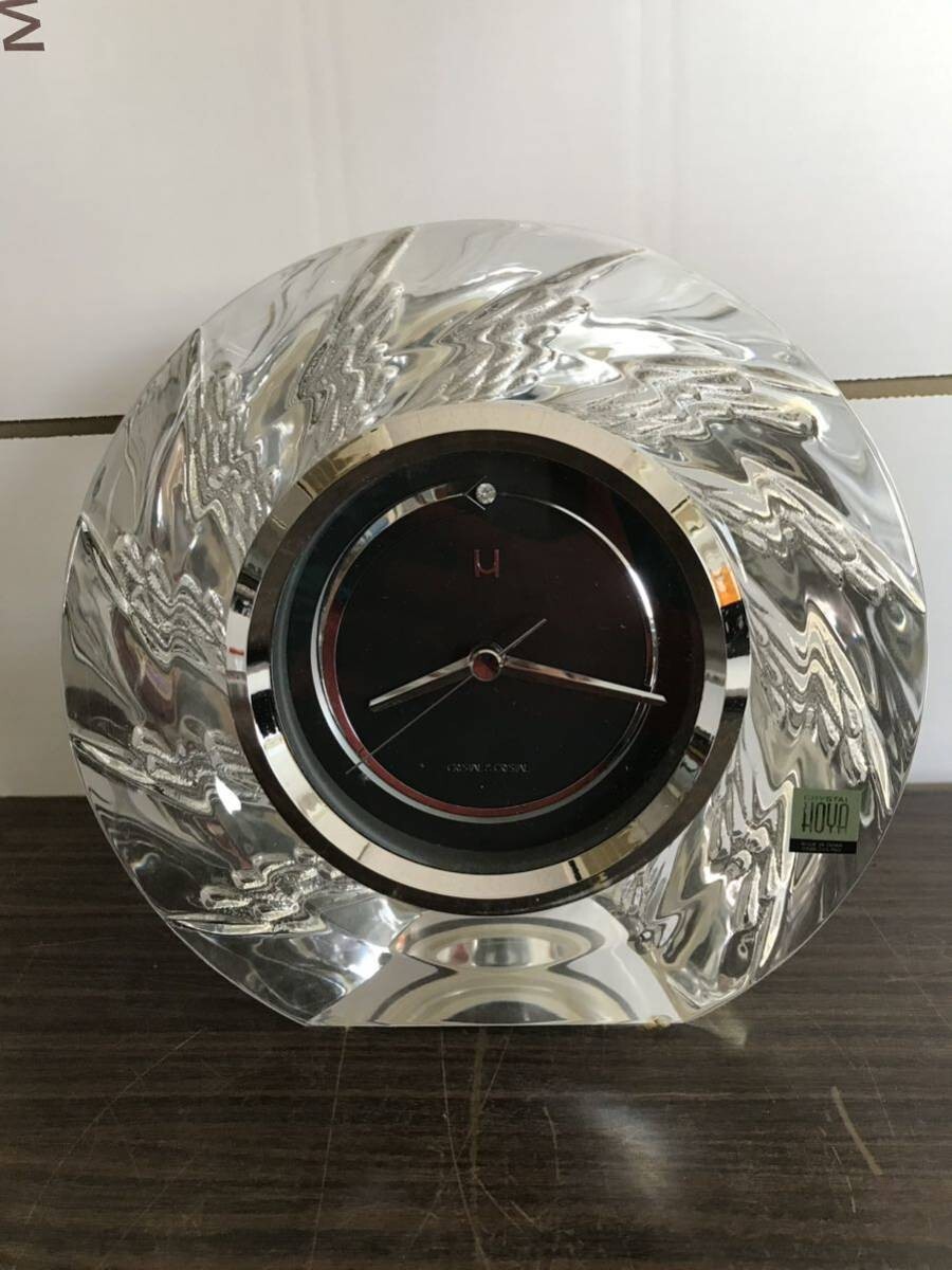 TS0412 HOYA 保谷 クリスタル Desk Clock 水晶電子時計 QZ クォーツ 置時計 インテリア 稼働(クリスタルガラス ...