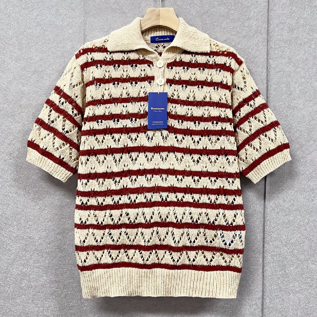 高級 半袖Tシャツ 定価3万 Emmauela イタリア ミラノ発 高級 ソフト ニット 薄手 ゆったり 切替 透かし編み お洒落 ユニセックス 2XL(XLサイズ以上)｜売買された ...