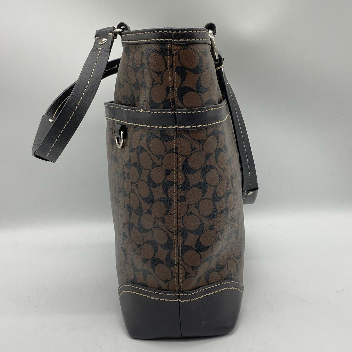 COACH コーチ シグネチャー ヘリテージ ストライプ ブラウン ブラック PVC レザー F15137 トートバッグ ハンドバッグ ...