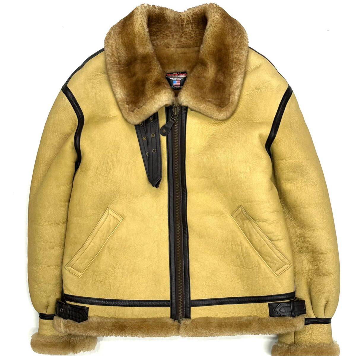 良品 カラー WIND ARMOR TYPE B-3 フライトジャケット L ベージュ系 ムートン 肉厚 羊革 超防寒 ミリタリー メンズ ...