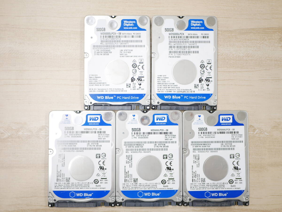 HDD 5台セット Western Digital WD5000LPCX HDD 500GB SATA 5400RPM 16MB 7mm 2. ...