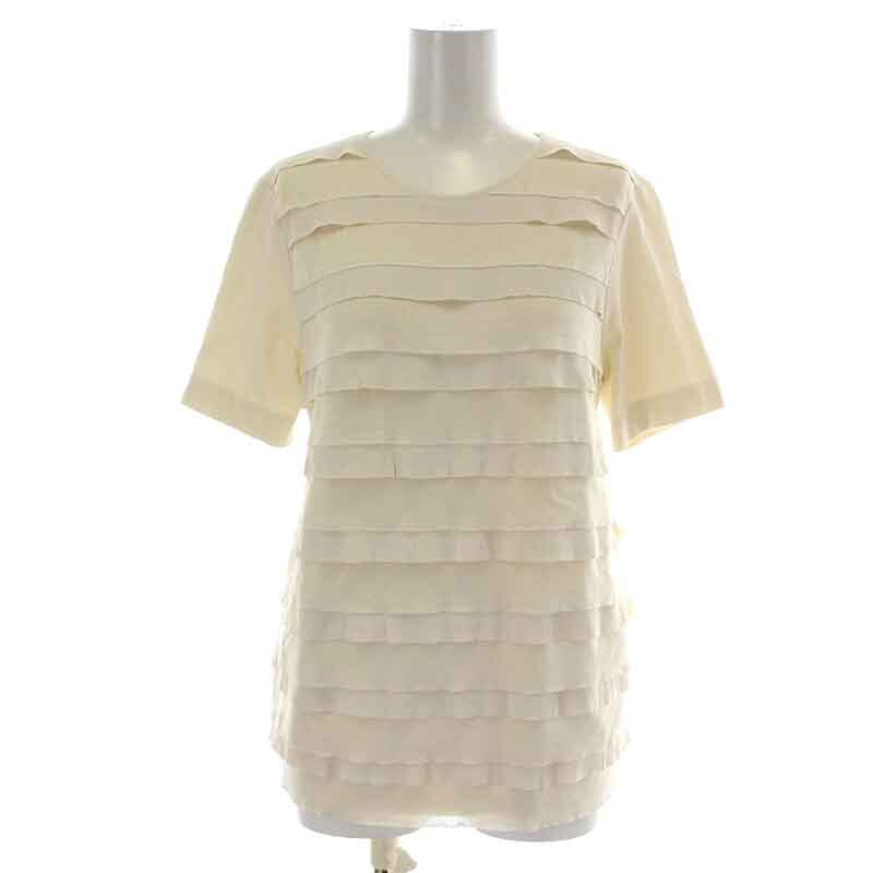 サルヴァトーレフェラガモ Salvatore Ferragamo ニット カットソー 半袖 クルーネック ティアード M アイボリー ...