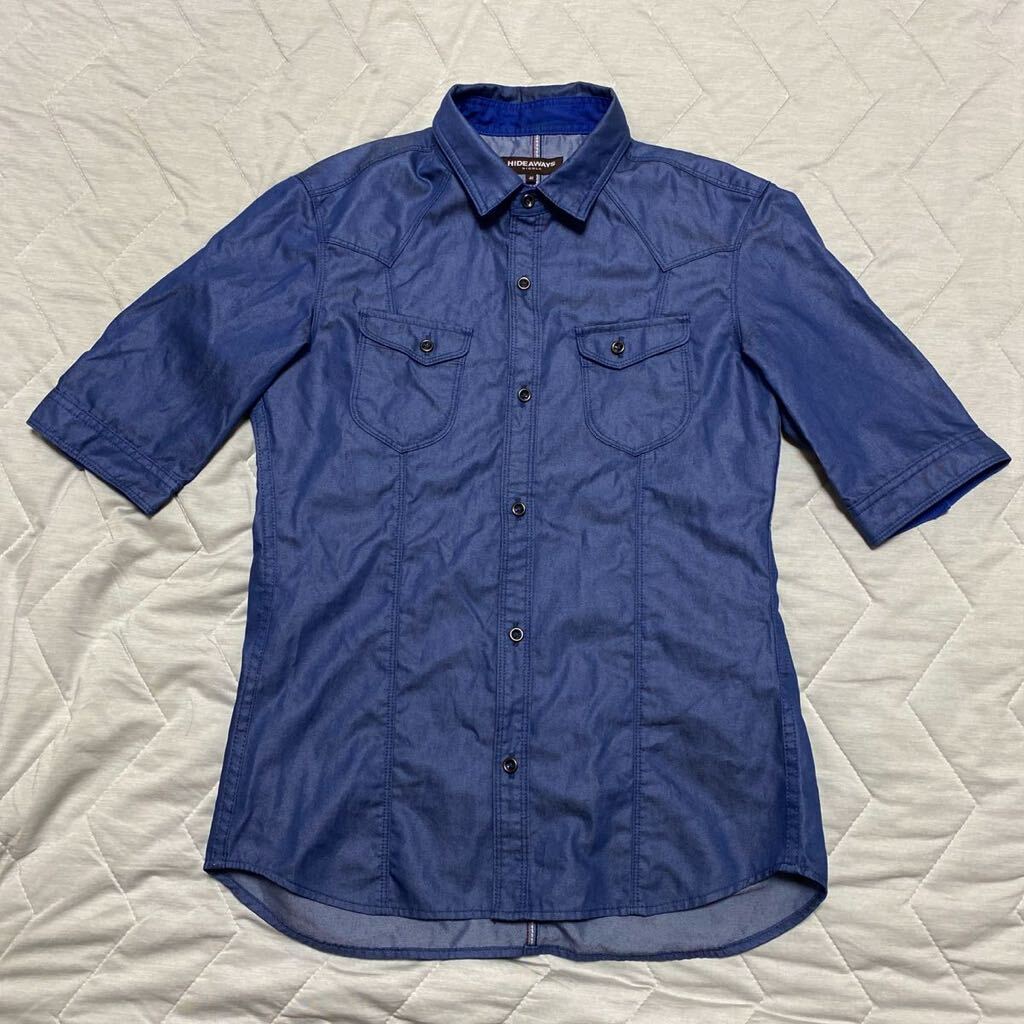 7C 着少 HIDEAWAYS NICOLE ハイダウェイ ニコル 6265-8100 半袖シャツ 46 青 ブルー 株 ニコル(半袖シャツ ...