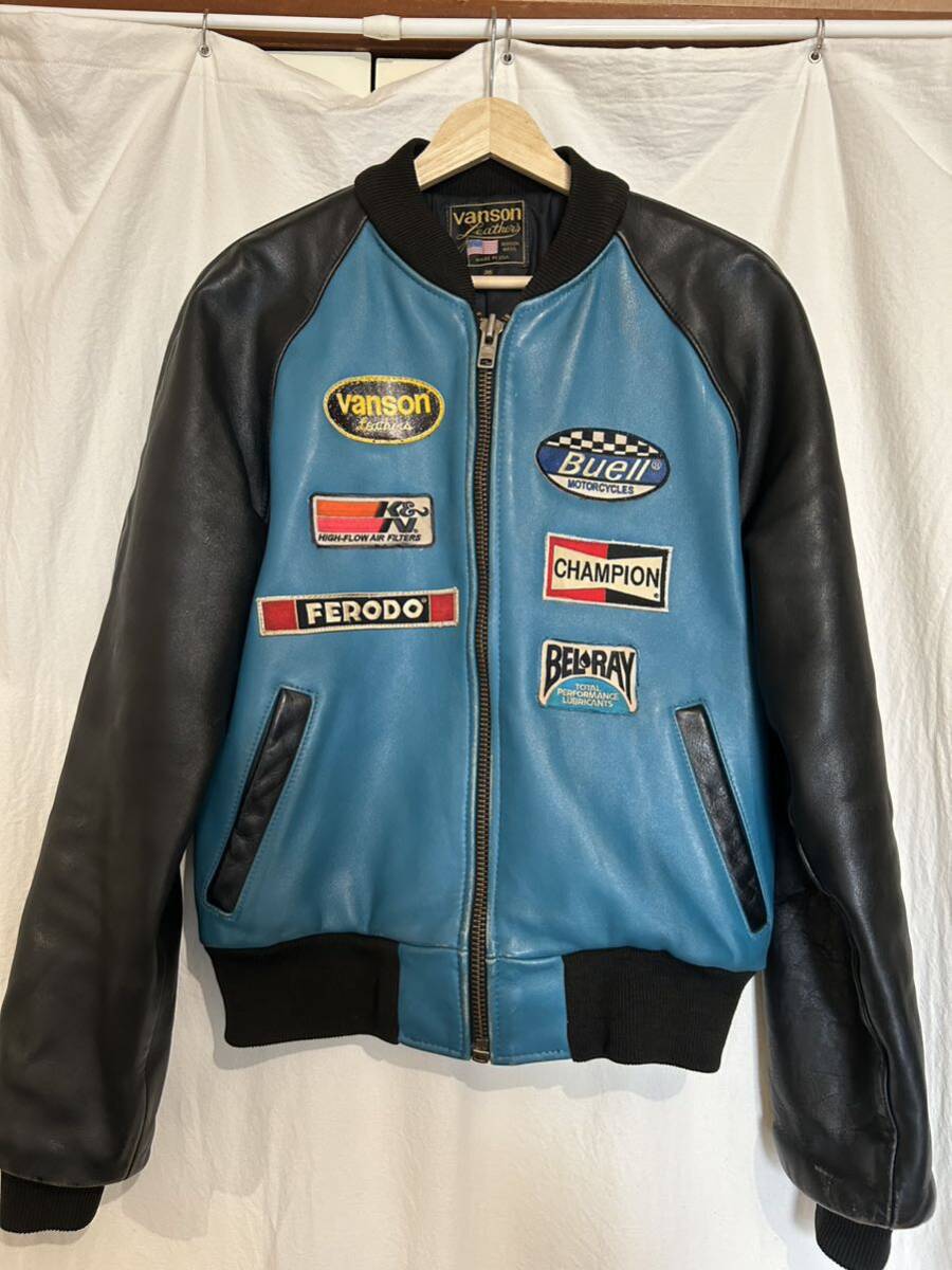 VANSON ライダースジャケットバンソン USA製 TJ vanson ブラッ xターコイズサイズ36 TJVレザーワッペンジャケット(ライダースジャケット)｜売買されたオークション情報 ...