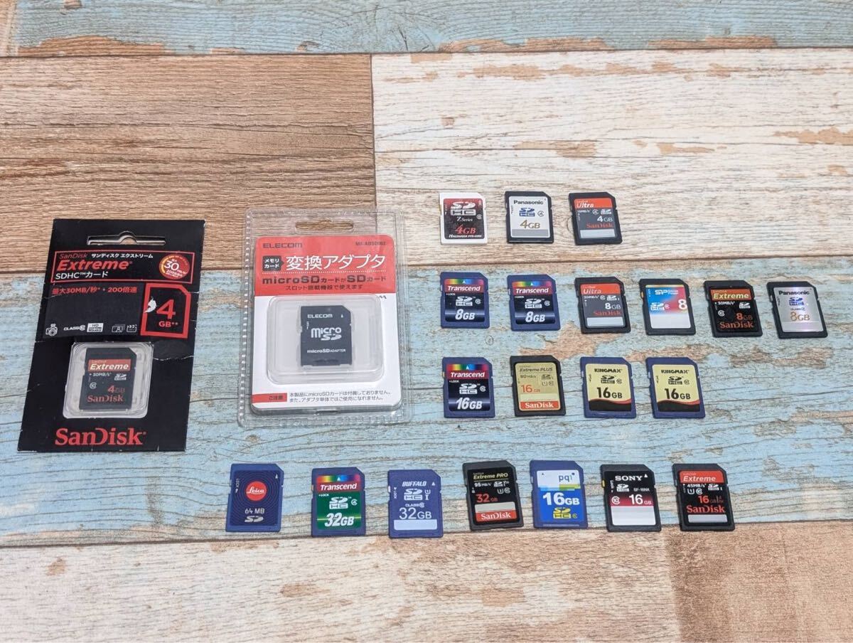 SDカード整理 断捨離 まとめて LEICA SanDisk SONY BUFFALO Panasonic Transcend 64MB 32GB 16GB 8GB 4GB 21点 micro ...