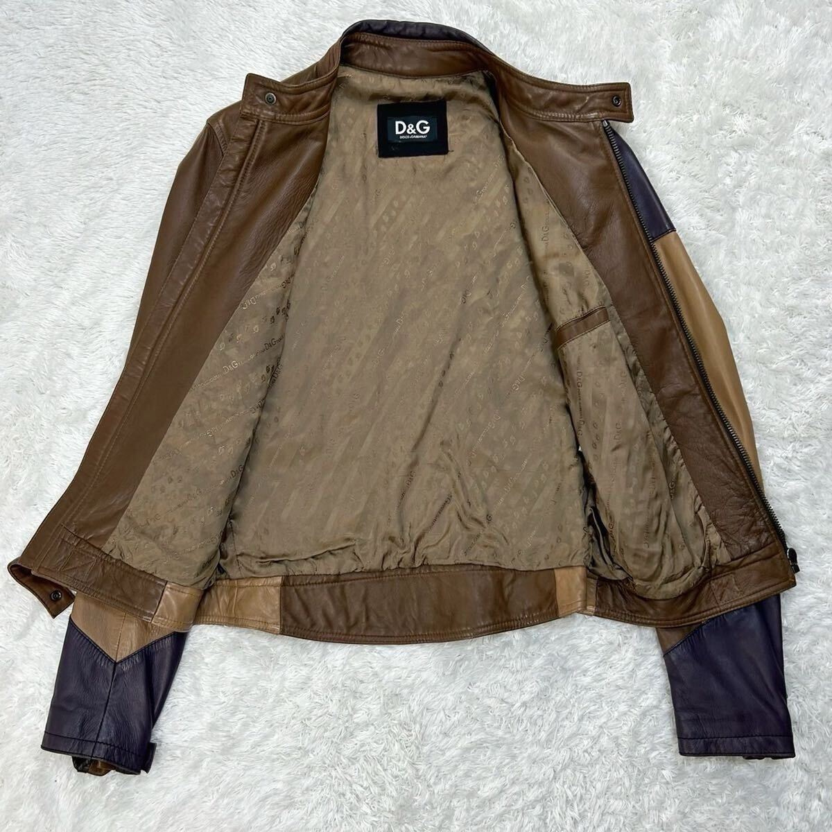 3343 ドルチェアンドガッバーナ 幻の逸品 DOLCE&GABBANA レザージャケット シングル サイズ48 本革 ベージュ ブラウン(XLサイズ以上)｜売買されたオークション情報 ...