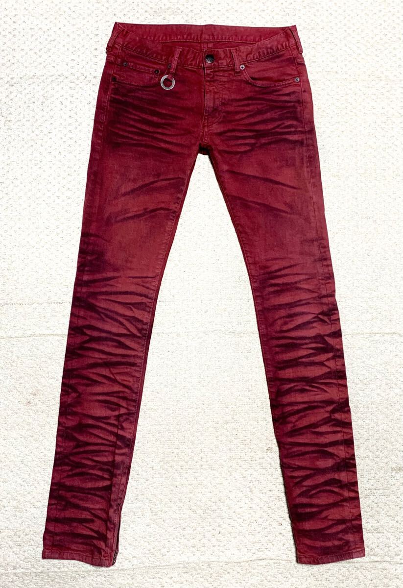 極上:JOHNNY WOLF BUFFALO BOBS .ストレッチ スキニー デニム 2 暗い赤/鬼ヒゲ/W85股下85/裾ジップ拡張/V系 ...