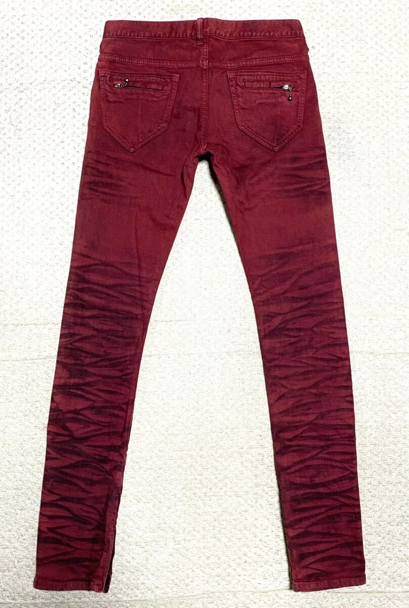 極上:JOHNNY WOLF BUFFALO BOBS .ストレッチ スキニー デニム 2 暗い赤/鬼ヒゲ/W85股下85/裾ジップ拡張/V系 ...