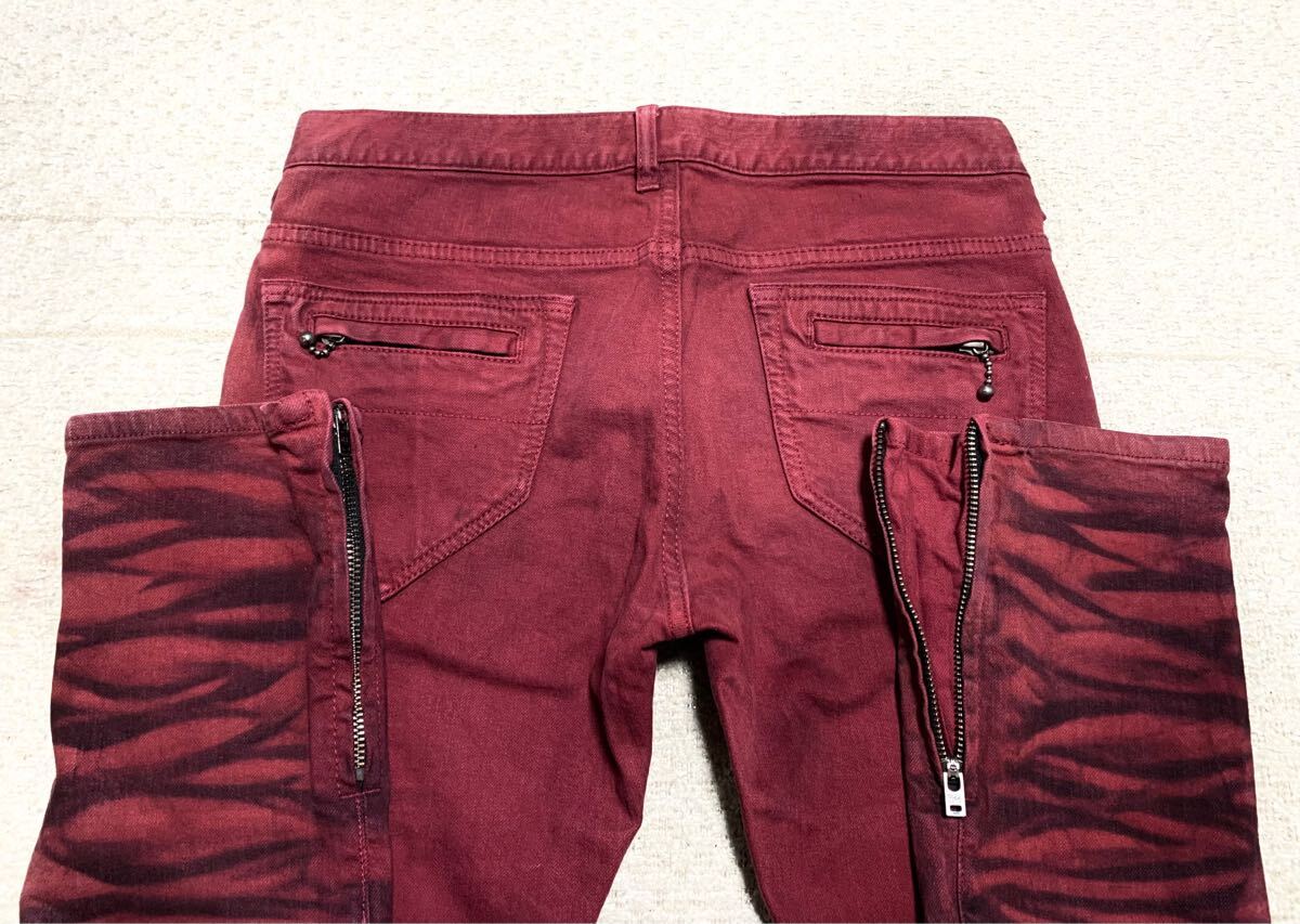 極上:JOHNNY WOLF BUFFALO BOBS .ストレッチ スキニー デニム 2 暗い赤/鬼ヒゲ/W85股下85/裾ジップ拡張/V系 ...