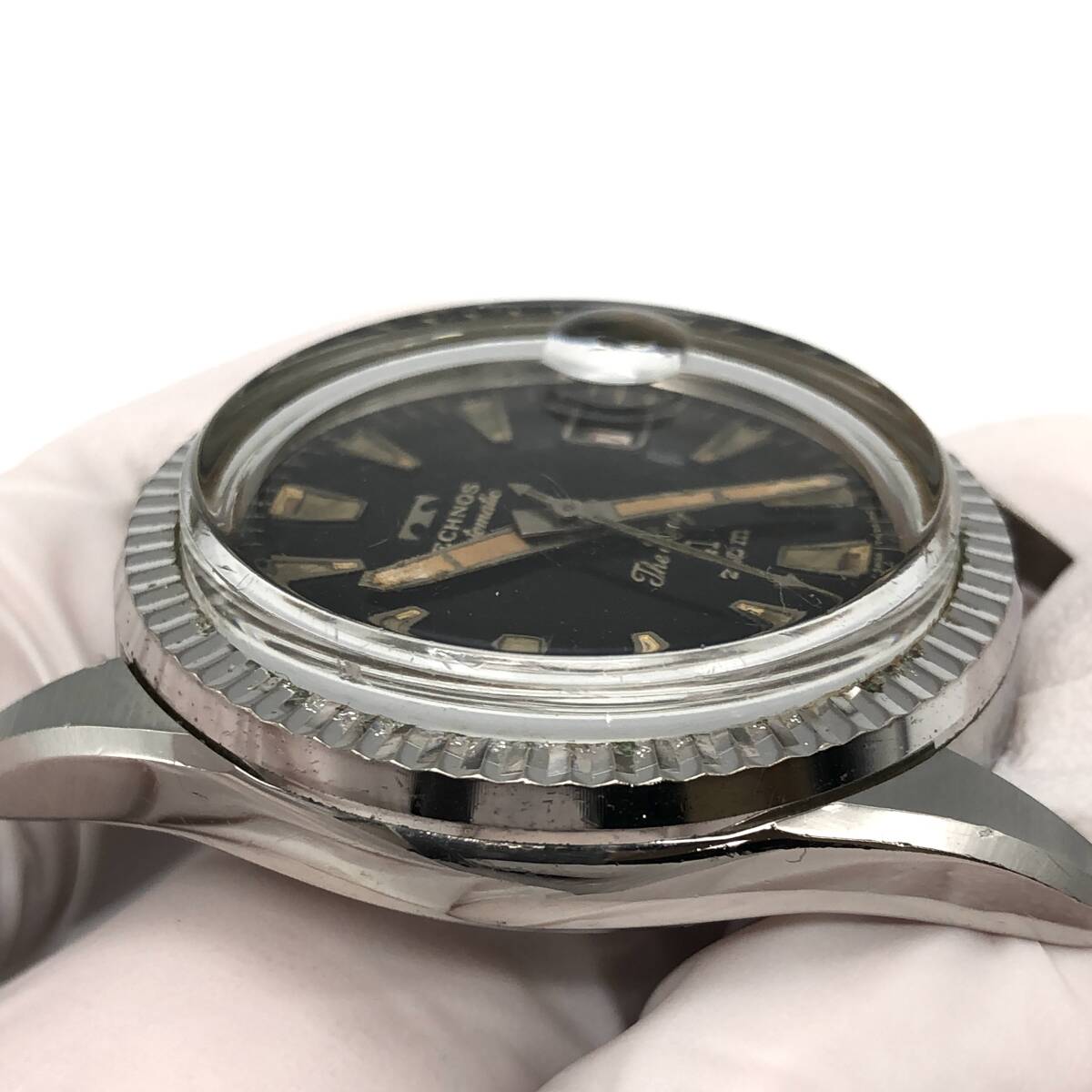 AY2050 稼働 TECHNOS Automatic The King 41 250m テクノス ザ キング オートマチック デイト ブラック文字盤 表面傷あり(テクノス)｜売買された ...