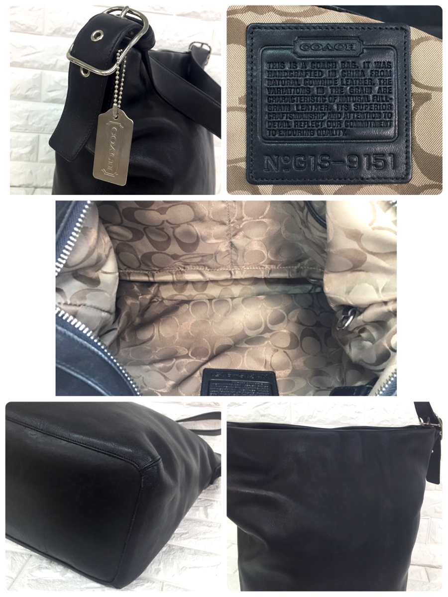 COACH コーチ オールドコーチ ヴィンテージ グローブレザー ショルダーバッグ ハンドバッグ ブラック メンズ 黒革 男女兼用 斜め掛け ...