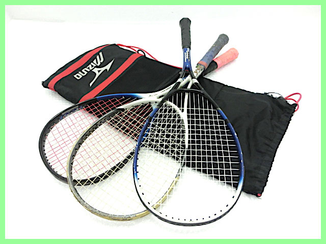 1000円スタート ラケット3本セット Mizuno TECHNIX Ti400 ミズノテクニックス/XYST B-Ti/IGNIO PRECIS 3000 ケース付き 291208-12 ...