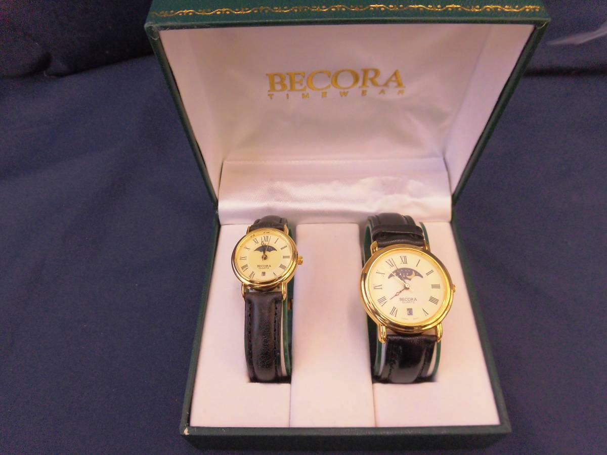 AA14 /動作未確認 BECORA ペア腕時計 ケース付〇wm(3針（時、分、秒）)｜売買されたオークション情報、yahooの商品情報を ...