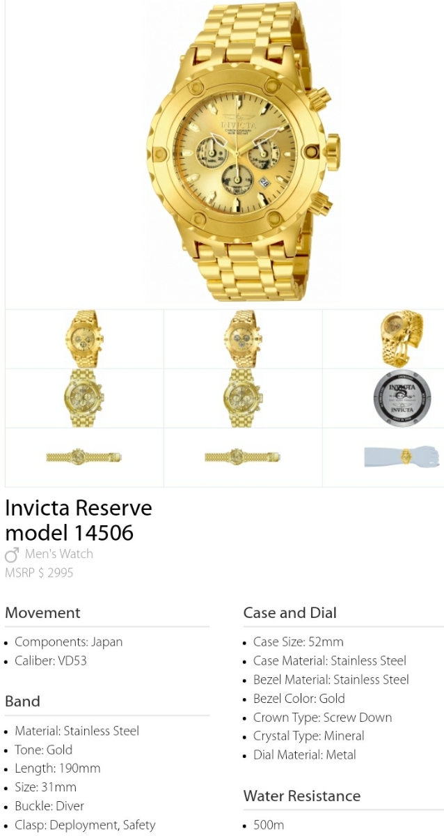 最低落札格安 定価約34万円 WR500M 激渋18KGPゴールド インビクタ サブアクア インヴィクタ サブマリーナ好きにもオススメ(その他 ...