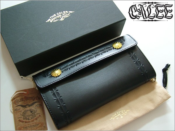 5.9万 18SS CALEE キャリー EMBOSSING LEATHER FLAP LONG WALLET アポロ コンチョ ロング ウォレット 黒 CL-18SS1021 14733(長 ...