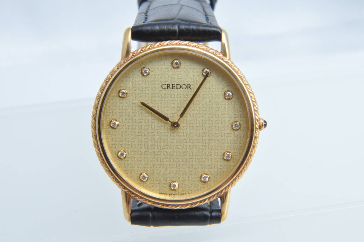 #2151 SEIKO CREDOR 5A74-0430 金無垢 12Pダイヤモンド シャンパン文字盤 18KT 750 18金 クォーツ腕時計(クレドール)｜売買されたオークション情報 ...