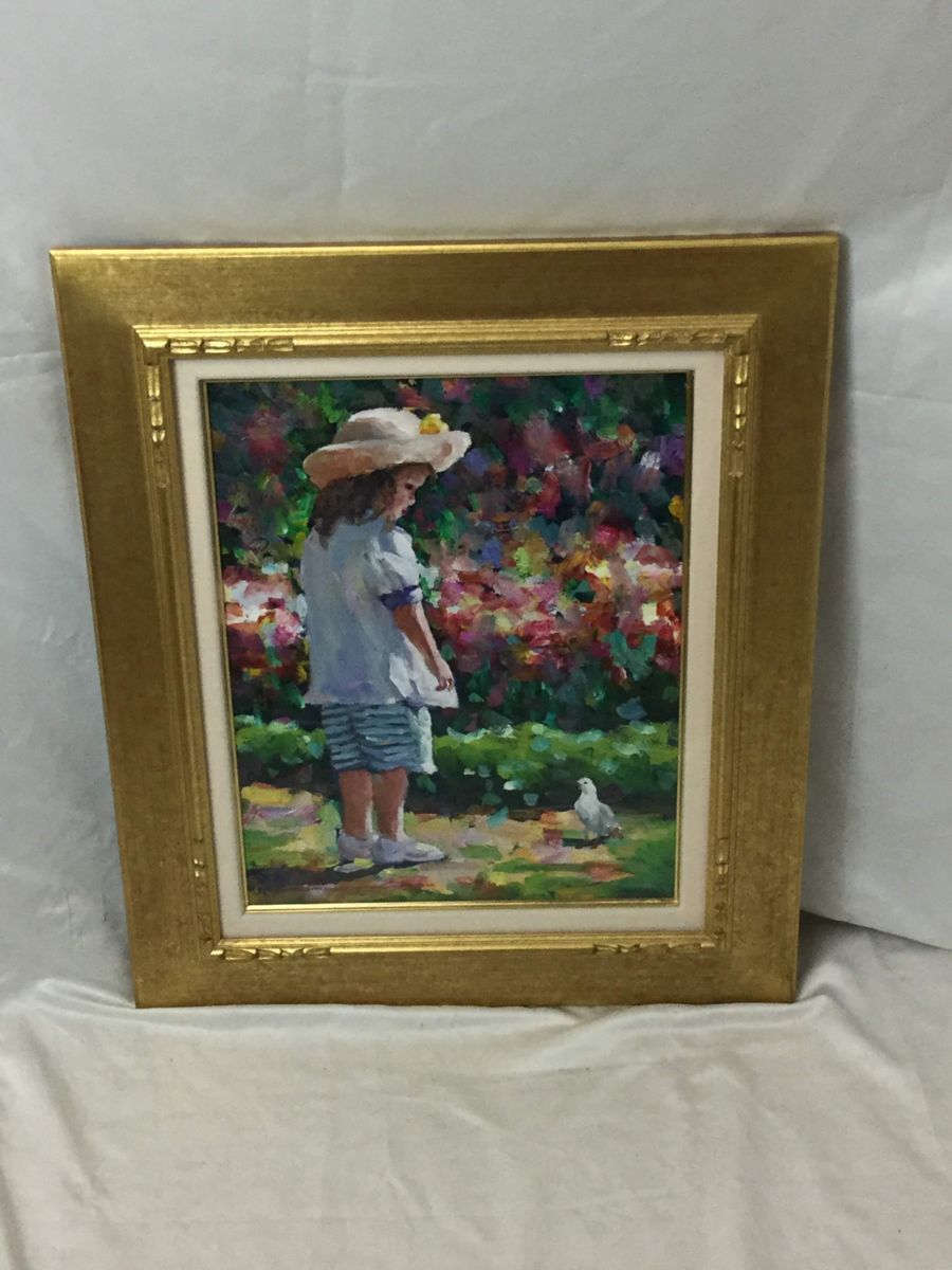 ホンビン ヅォー Hongbin Zhao 陽だまりの中 少女 油彩 油絵 絵画 美術 芸術 アート 額縁あり 共箱 同梱不可 t947(人物 ...