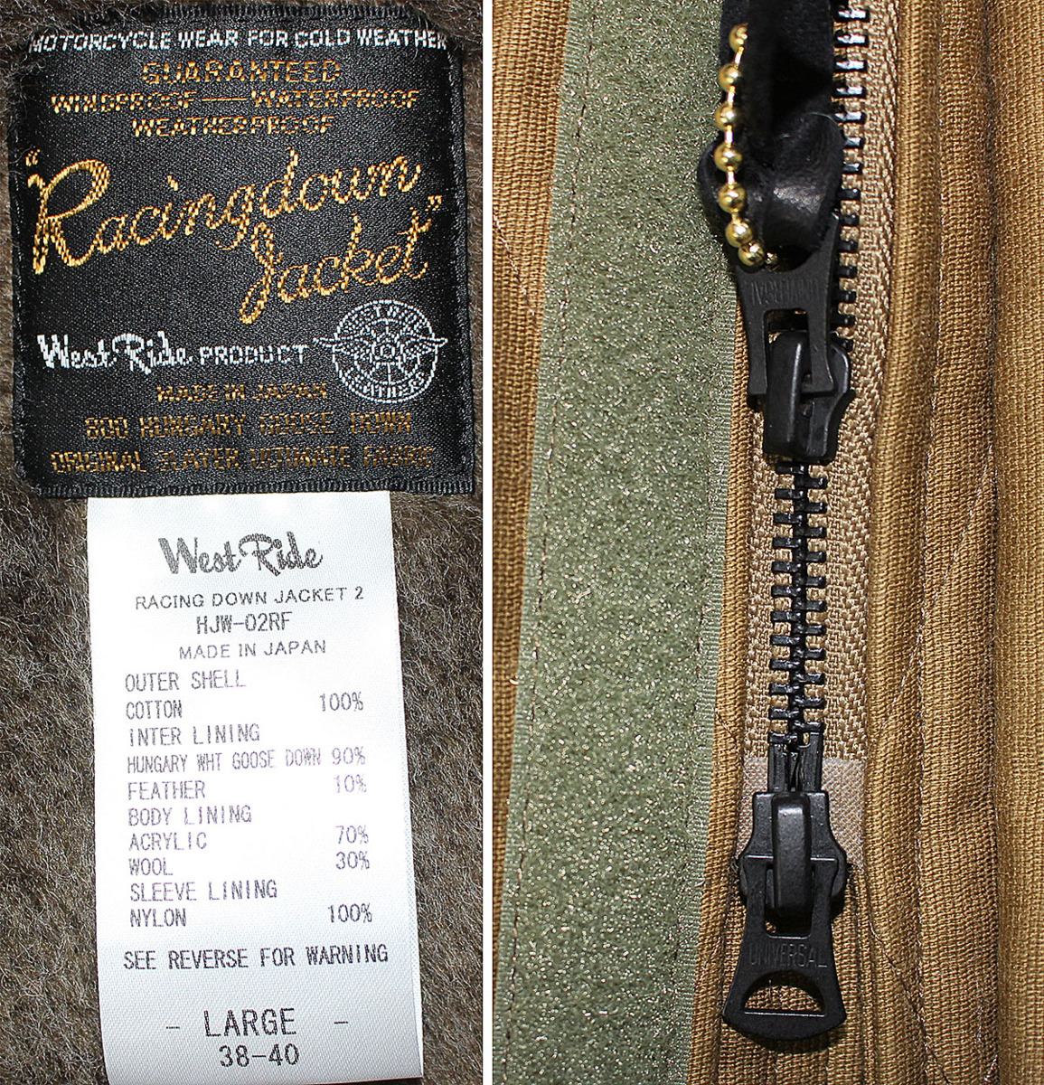 WESTRIDE ウエストライド オールニュー レーシングダウンジャケット TYPE2 リラックスフィット ウィンドガード HJW-02RF ...