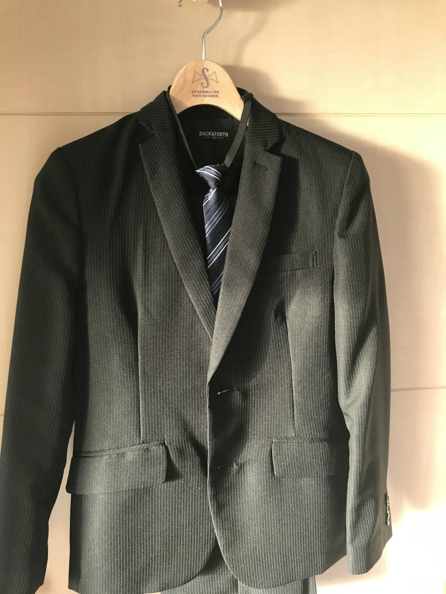 男150 BACK&FORTH ストライプジャケット＆ズボン黒＆ボタンダウンシャツ水色他小物付 5点セットスーツ(150（145～154cm）)｜売買されたオークション情報、yahooの商品 ...