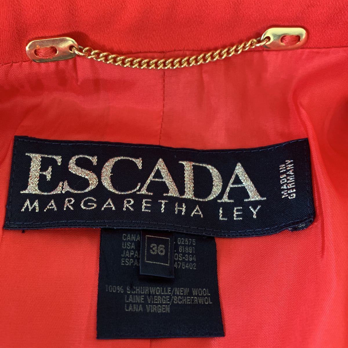 ESCADA ウールジャケット 薄手 朱赤 36(エスカーダ)｜売買されたオークション情報、yahooの商品情報をアーカイブ公開 - オークファン（aucfan.com）