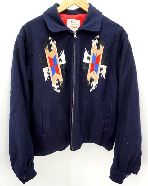 チャージ Charge JP.COLLINS 裏キルティング 濃紺 ネイビー メルトン スポーツジャケット ネイティブ柄 Mサイズ B(M ...
