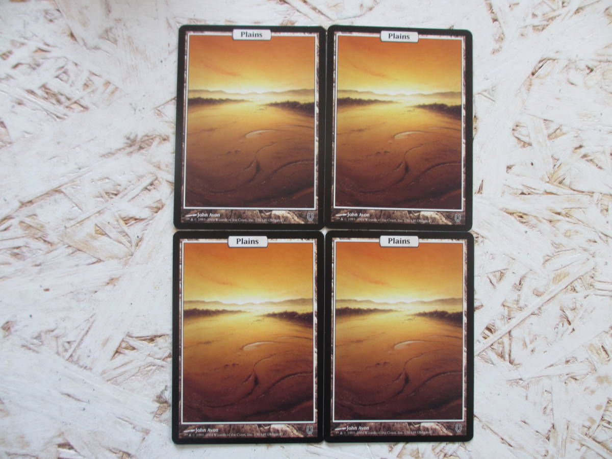 MTG Magic: The Gathering 平地 Plains 4枚セット フルアート基本土地 アンヒンジド/Unhinged マジック ...