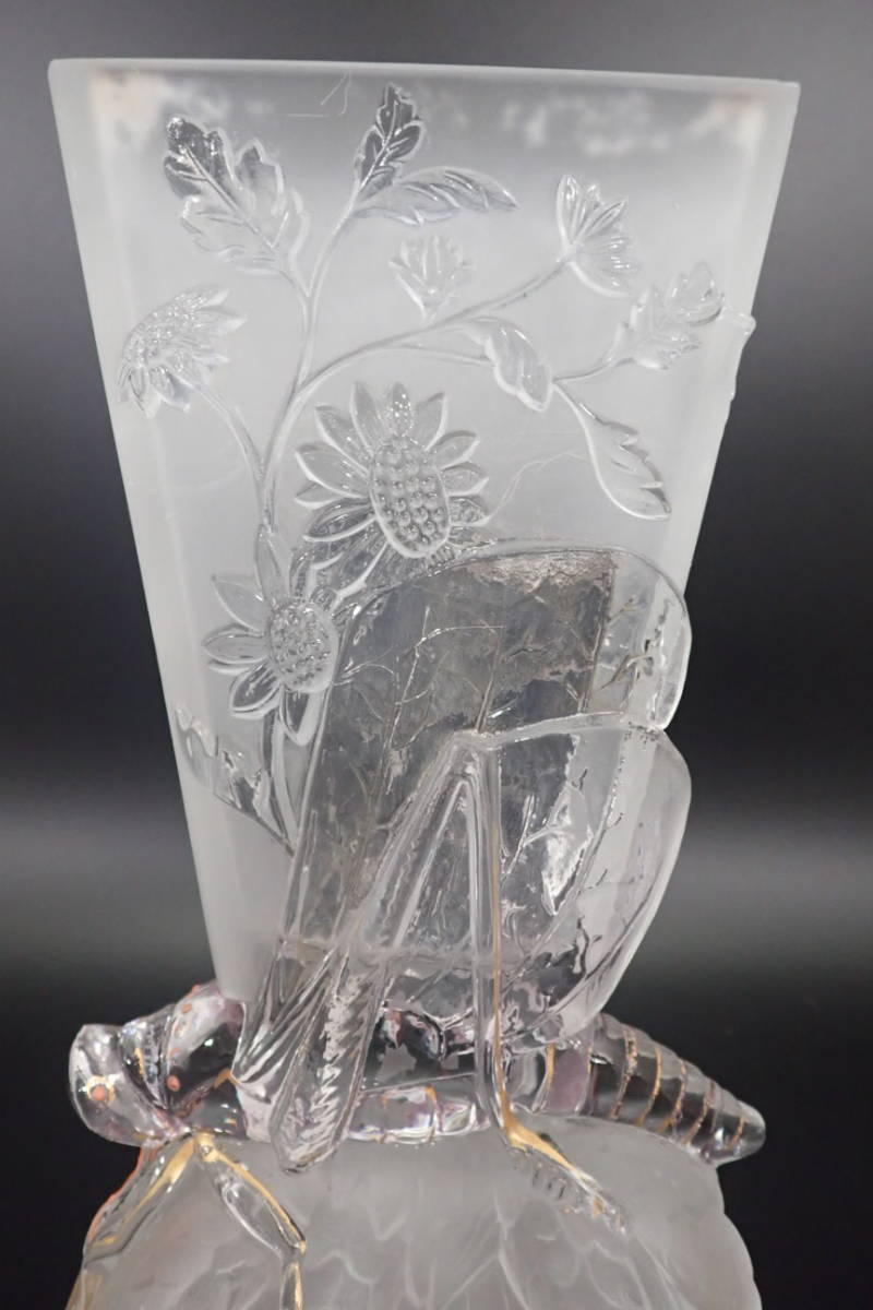 オールド バカラ LOCUSTE バッタ 金彩 草花紋 ひまわり 花瓶 花器 Baccarat フランス イナゴ ワタリバッタ アンティーク ...