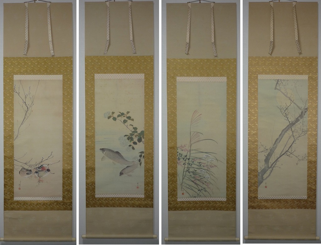 掛軸 松村景文 工芸画 四季花鳥図 四幅対 箱入 E35(その他)｜売買されたオークション情報、yahooの商品情報をアーカイブ公開 - オークファン（aucfan.com）