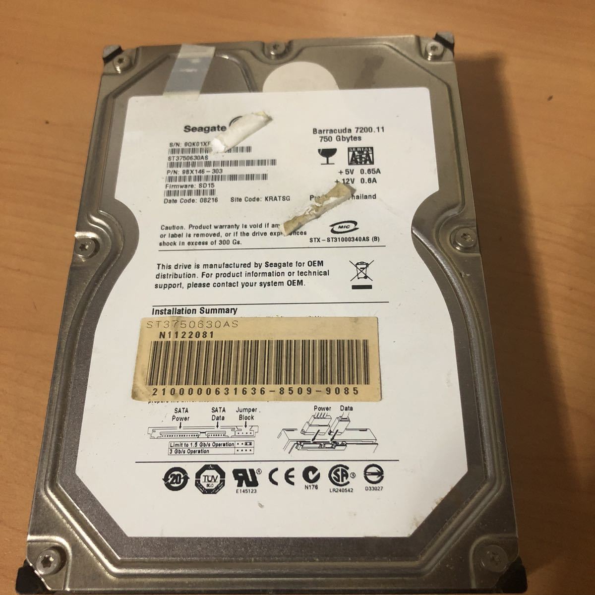 B478: /635時間 SEAGATE HDD 750GB ST3750630AS 7200RPM SATA/300 3.5インチ ...