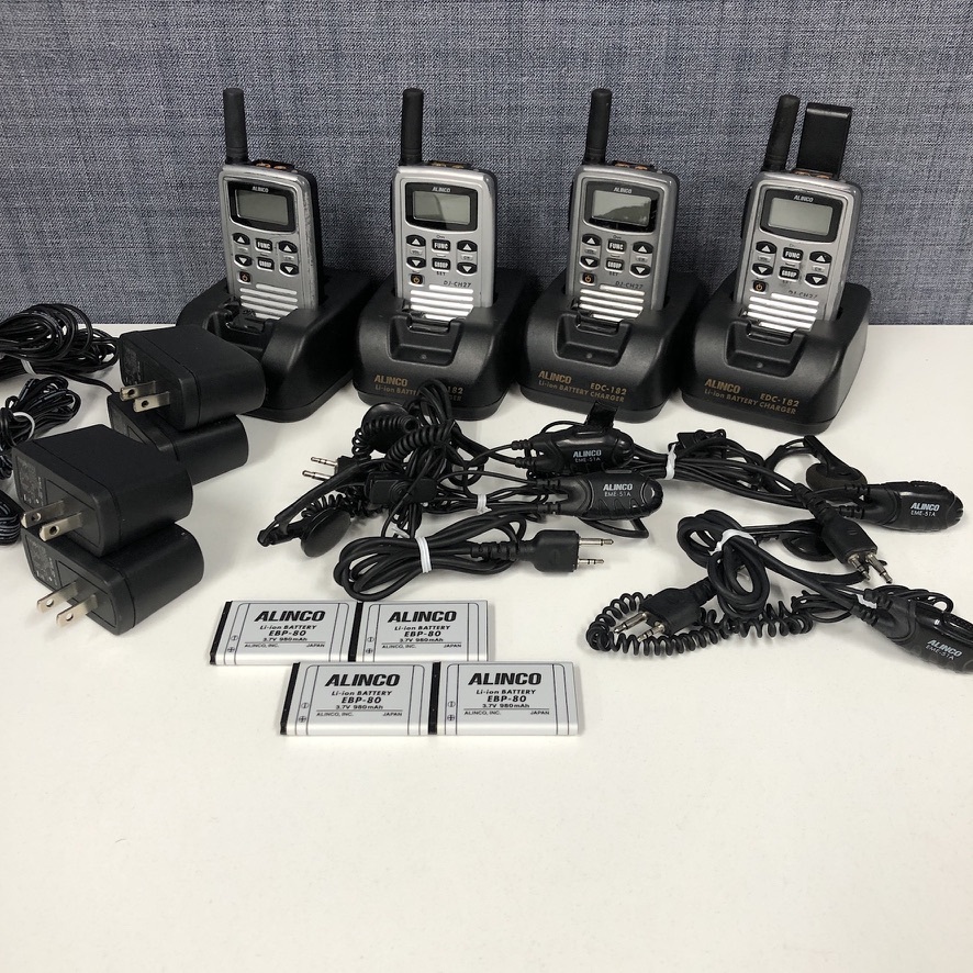 ALINCO アルインコ 47ch トランシーバー/DJ-CH27S 充電器/EDC-182 イヤホンマイク/EME-51A 各4台セット ...