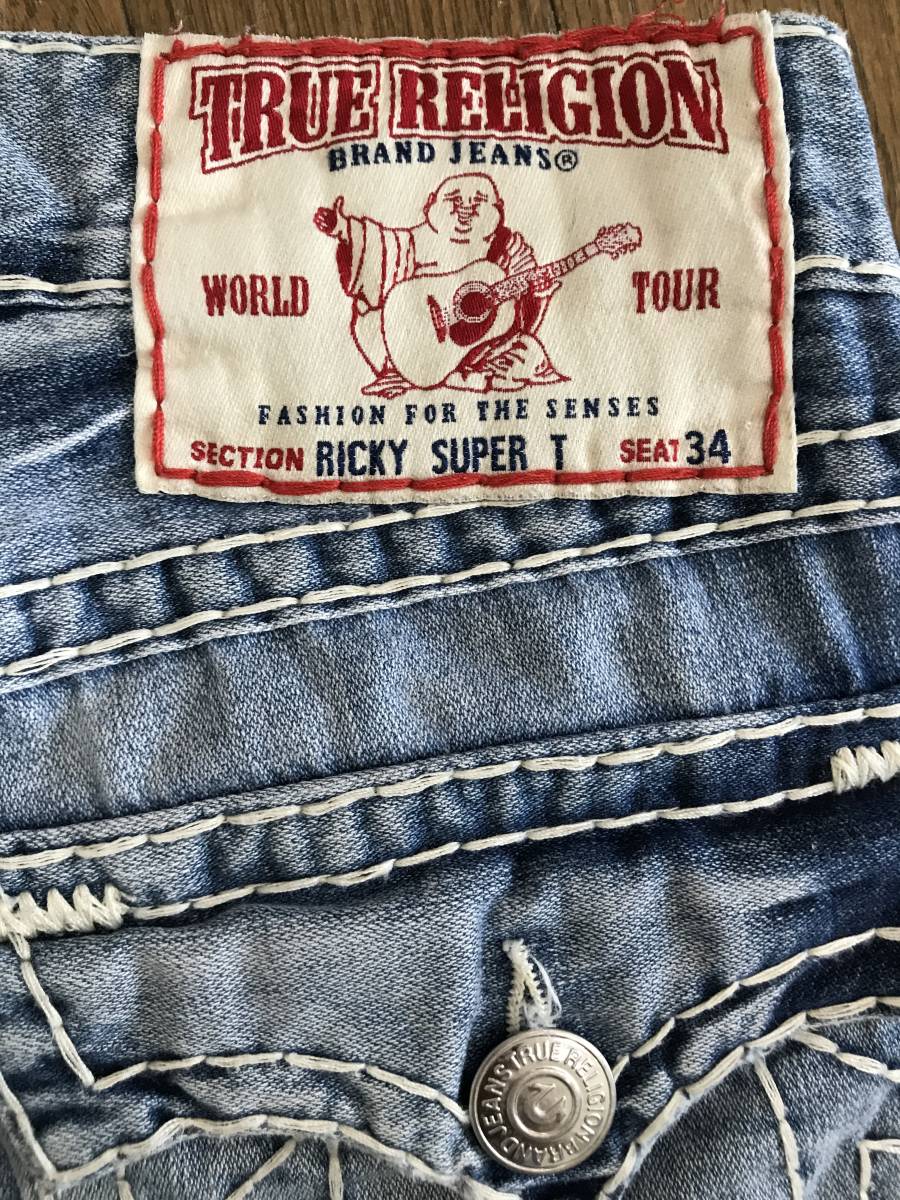 TRUE RELIGION トゥルーレリジョン RICKY SUPER T ホワイトステッチ デニムパンツ 未裾直 米国製 29 BJBJ.H ...