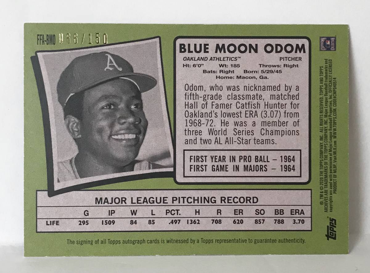 Blue Moon Odom 2020 Topps Archives Fan Favorites Auto Purple 150枚限定 直書き ...