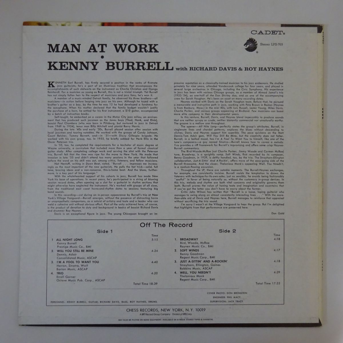 23007943; 廃盤 Cadet US盤 KENNY BURRELL Man at work LPS 769 ケニー バレル(ジャズ一般 ...