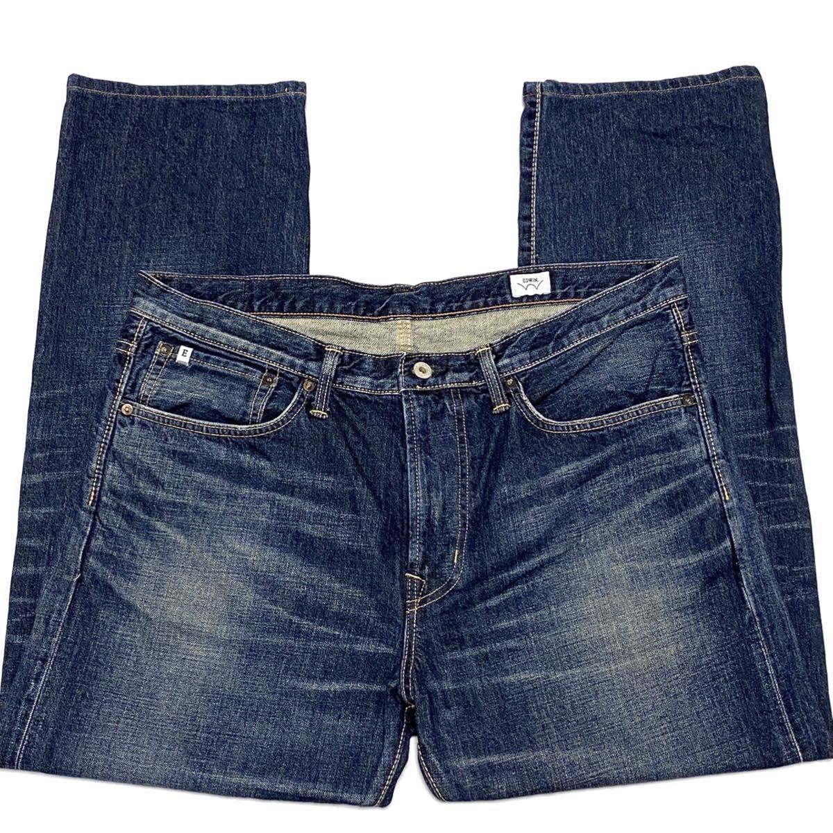 w36の103㎝ EDWIN エドウィン ジーンズ ED04 ストレート デニム ジーンズ ユーズド＆ダメージ加工 ビンテージ加工 大きな ...