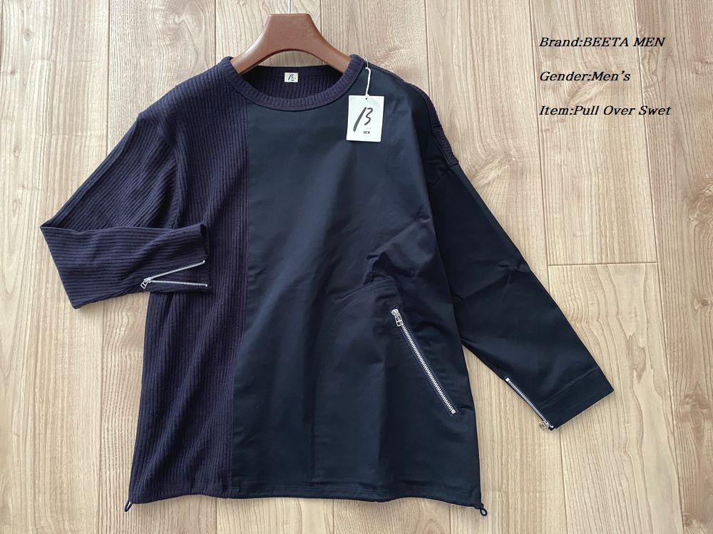 20秋冬最新作 店頭 品 BEETA MEN ベータメン 日本製 シャツ切り替えリブニット 09ネイビー Fサイズ 11CR08 定価31 ...