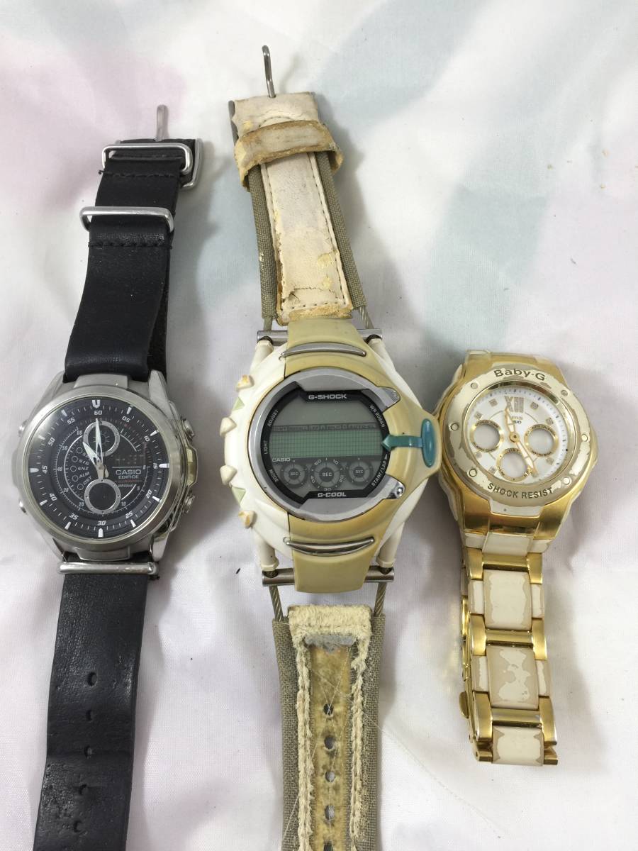 カシオ エディフィス EDIFICE EFA-116 // CASIO G-SHOCK G-COOL GE-2000 // CASIO Baby-G MSG-300G 品 1本稼動品 2本 ...