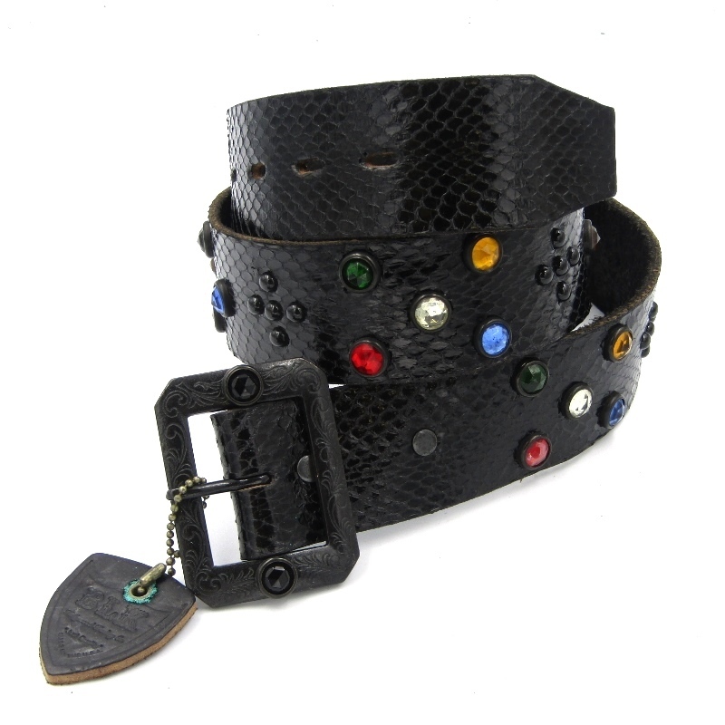 ￥1 HTC BLACK エイチティーシー ベルト PYTHON MULTI STONE STUDS パイソン ストーン 1.75inch/ ブラック 黒 34 50011312(34インチ ...