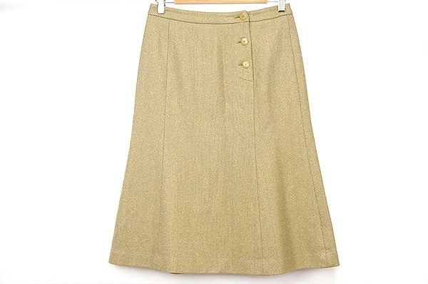 / Aquascutum アクアスキュータム / スカート ヘリンボーン ウール シルク混 カーキ サイズ 3F クリックポスト可 ...